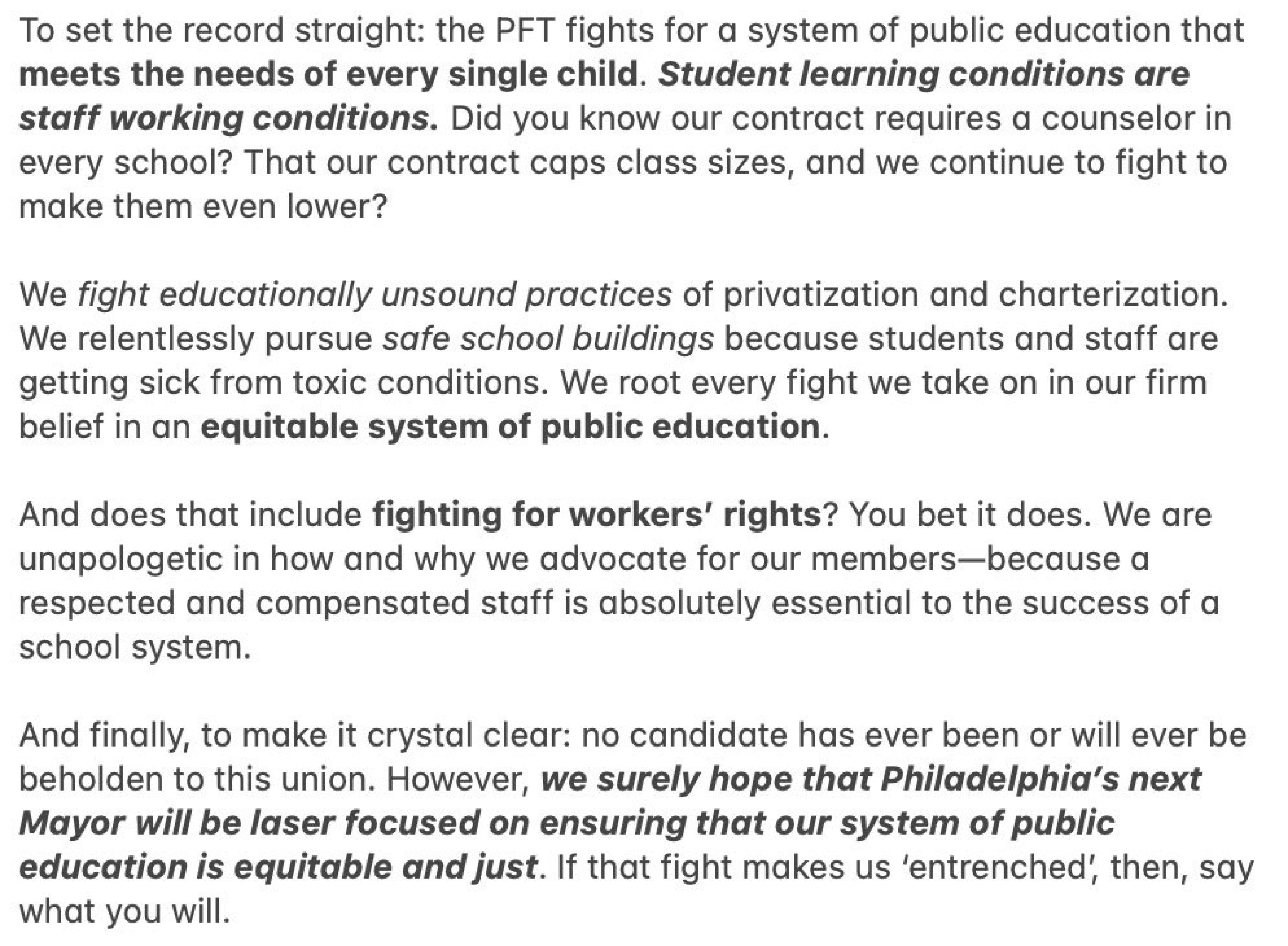 PFT RESPONDS TO INQUIRER EDITORIAL | Philadelphia Federation of Teachers